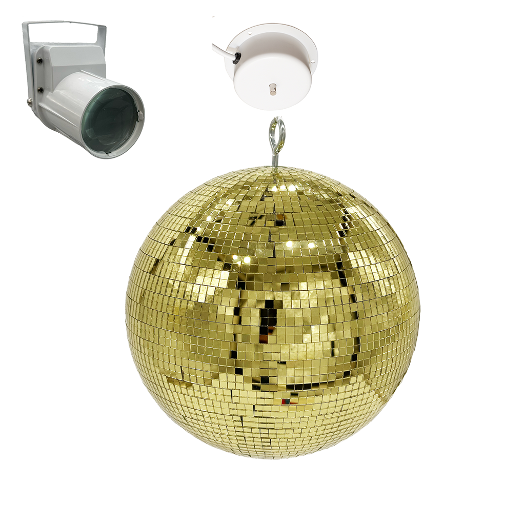 20cm Gold Mirror Ball | Motor And LED Spot Light Kit